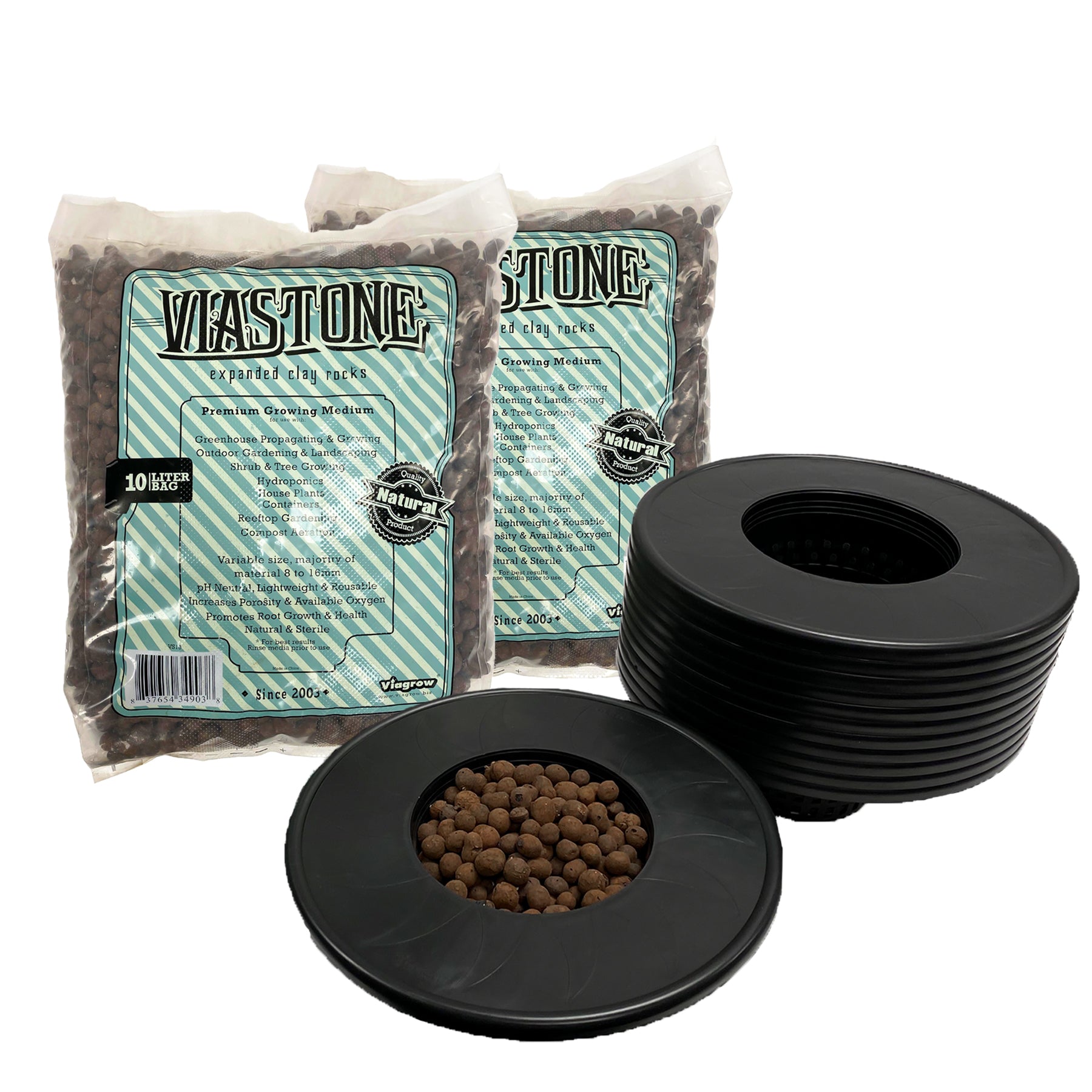 Viagrow DWC Hydroponic 6 in. Mesh Pot Bucket Lid Kit with 10L Viastone